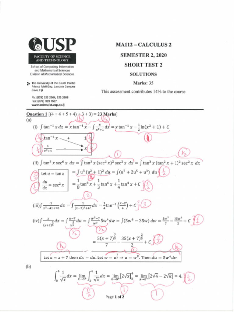 MA112 - Test - 2 - S2 - 2020 - Solutions | PDF