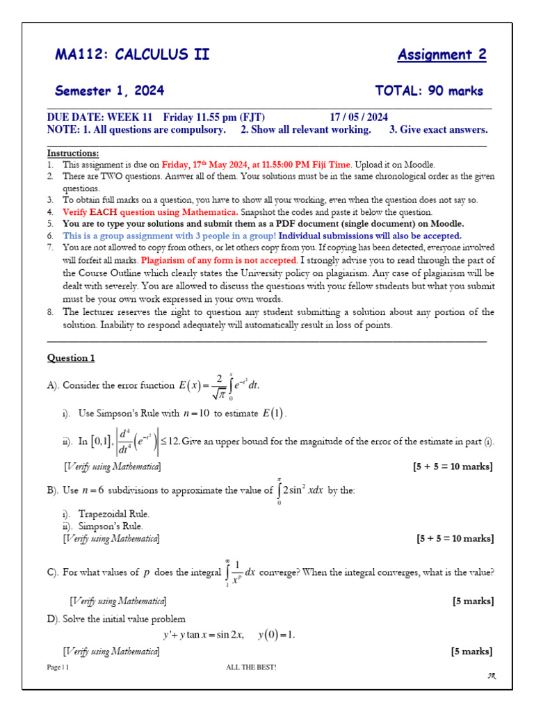 Ma112: Calculus Ii Assignment 2 | PDF | Summation | Mathematical Analysis