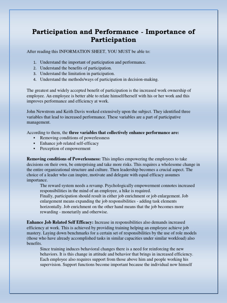 Benefits and Limits of Participative Management | PDF | Employment | Decision Making