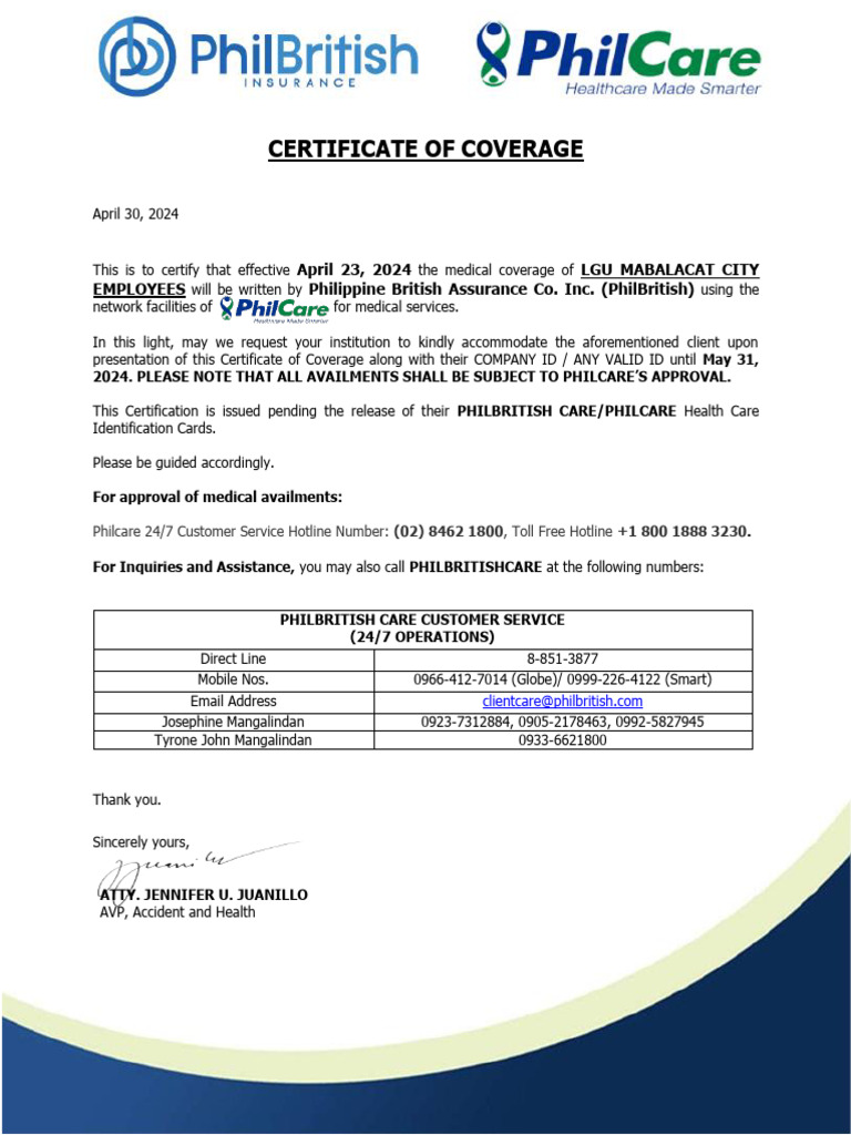 Certificate of Coverage Lgu Mabalacat City Employees | PDF