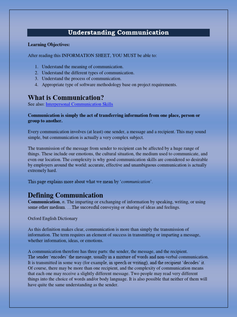 Understanding Communication | PDF | Communication | Information
