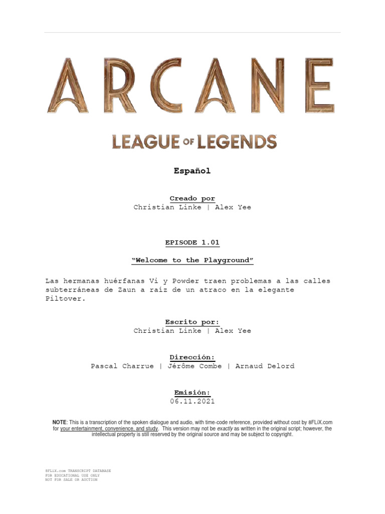 Arcane SPANISH Transcript 101 Welcome To The Playground | PDF