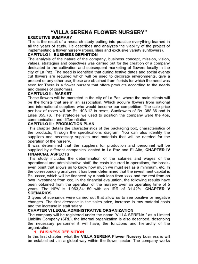 Flower Nursery Business Plan | PDF | Floristry | Product (Business)