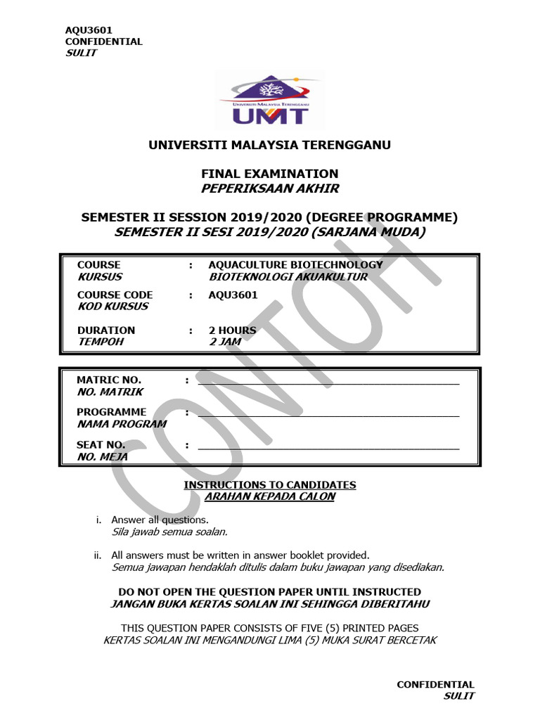 Contoh Format Soalan Peperiksaan Akhir | PDF
