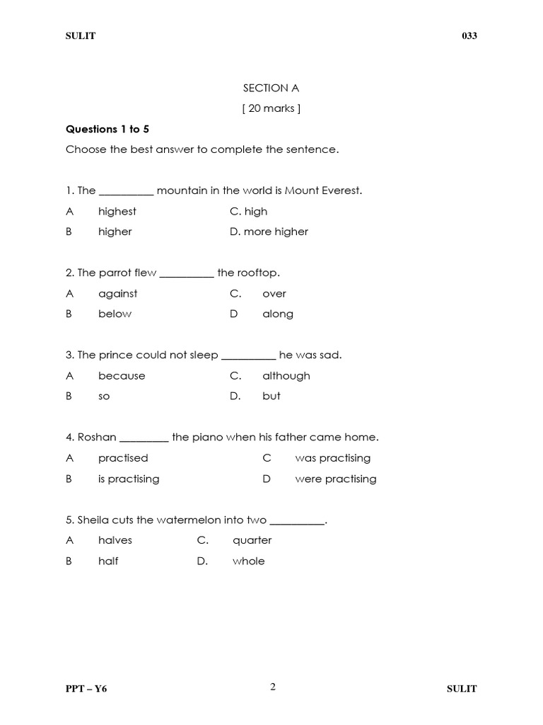 Year 6 English Practice Questions | PDF | Chinese Cuisine | Indian Cuisine