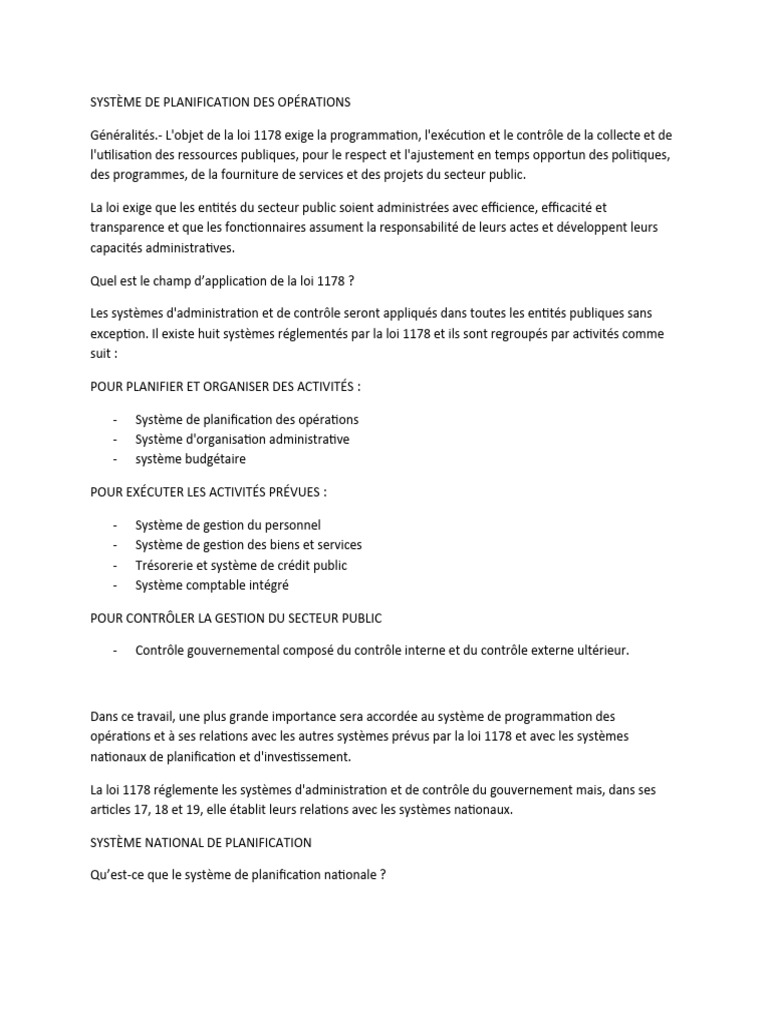 Système de Planification des Opérations | PDF | Planification ...