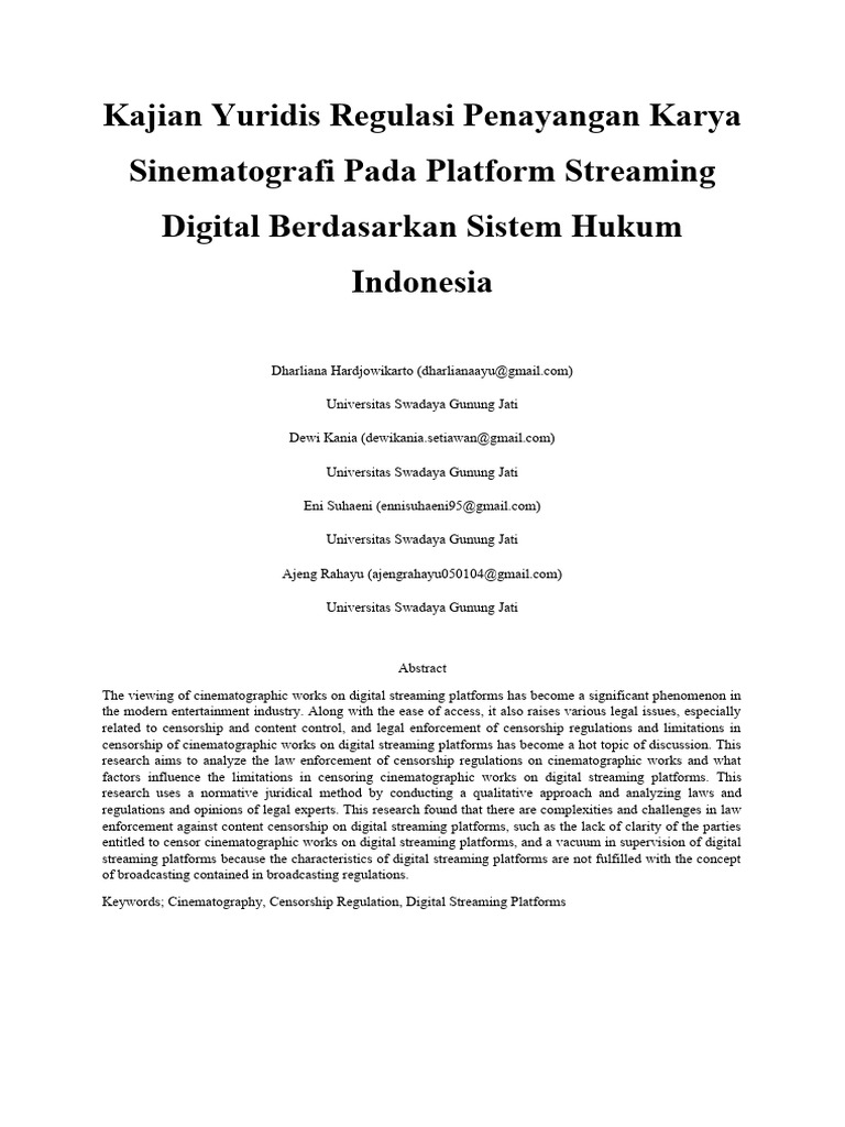 Kajian Yuridis Regulasi Penayangan Karya Sinematografi Pada Platform ... Kajian Yuridis Regulasi Penayangan Karya Sinematografi Pada Platform ...