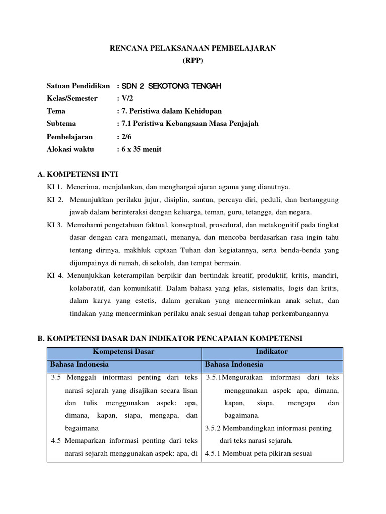 RPP Kelas 5 Tema 7 | PDF
