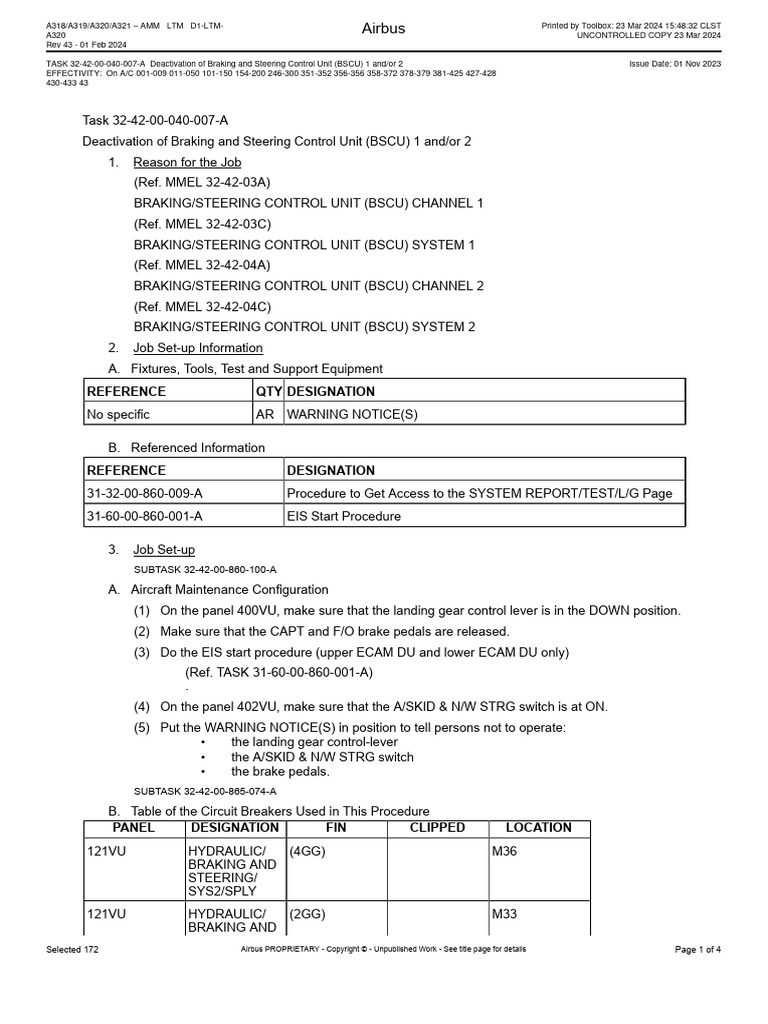 BSCU Deactivation Procedure for A320 | PDF | Civil Aircraft | Jet Aircraft