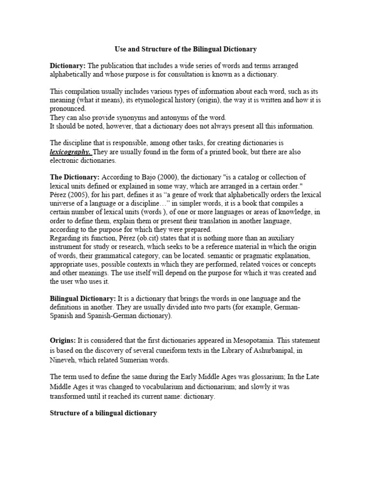 Use and Structure of The Bilingual Dictionary | PDF | Dictionary | Word