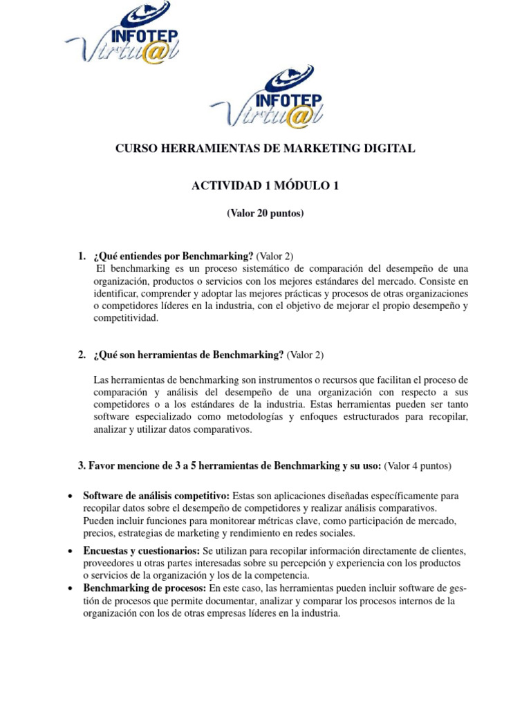 Actividad 1 Unidad 1 Modulo 1 | PDF | Marketing | Benchmarking