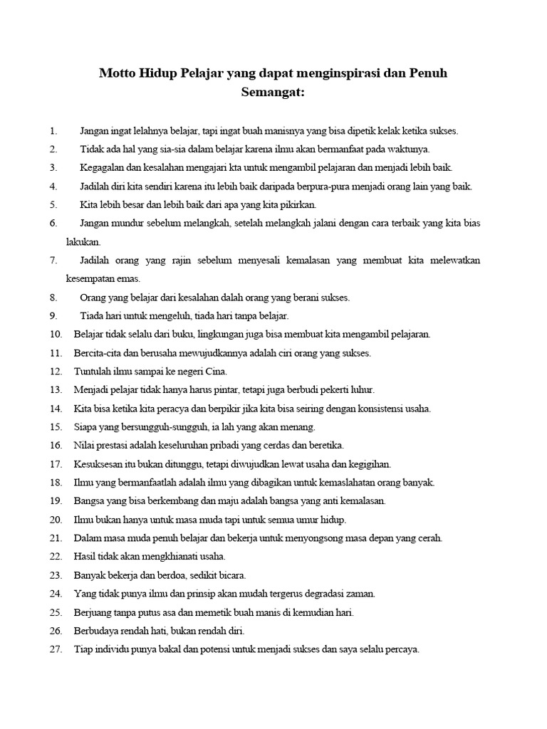 Contoh Motto Hidup Pelajar Yang Dapat Menginspirasi Dan Penuh Semangat ...