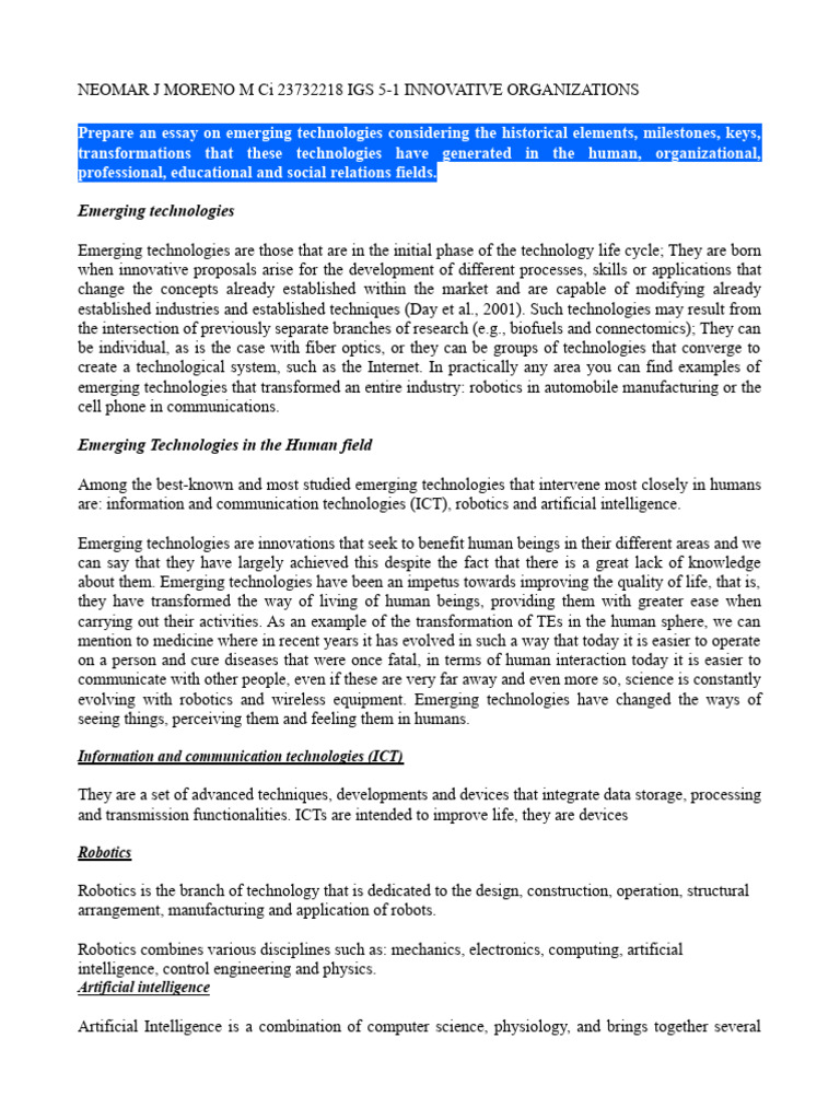 Emerging Technologies Essay | PDF | Educational Technology | Augmented ...