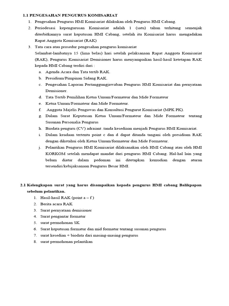 Pengajuan SK Komisariat MIBA | PDF