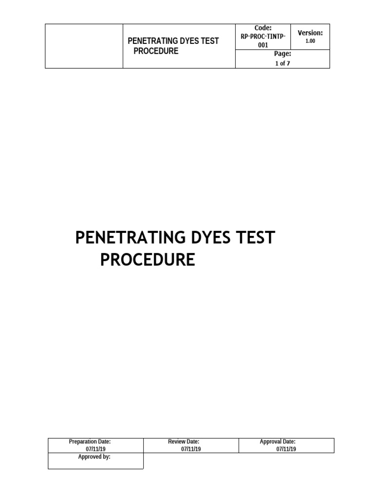 Penetrating Dyes Test Procedure Guide | PDF | Industrial Processes ...