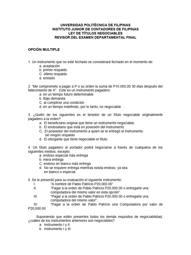 Negociar Examen Con Respuesta | PDF | Cheque