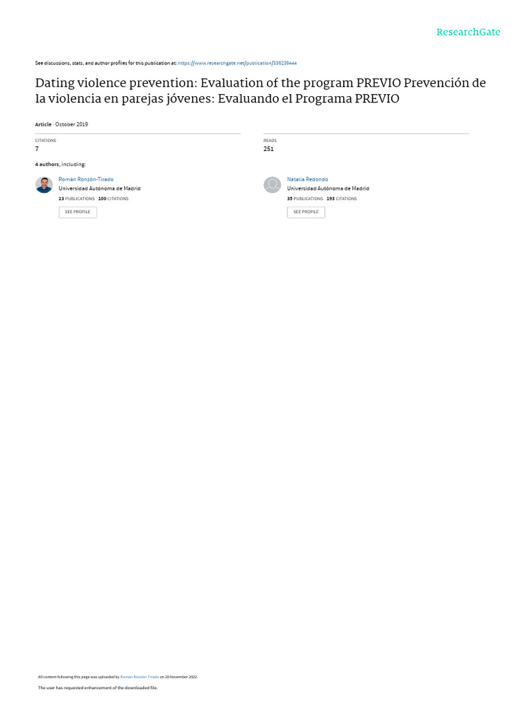 Dating Violence Prevention: Evaluation of The Program PREVIO Prevención de La Violencia en ...