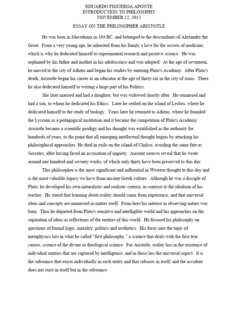 Essay On The Philosopher Aristotle | PDF | Aristotle | Metaphysics