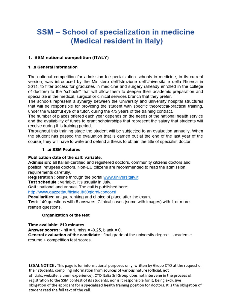 Information For Foreigners SSM Italy Contest | PDF | Medicine | Physician