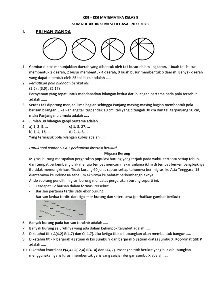 Kisi Kisi Matematika Sas Gasal Kelas 8 2022 2023 | PDF