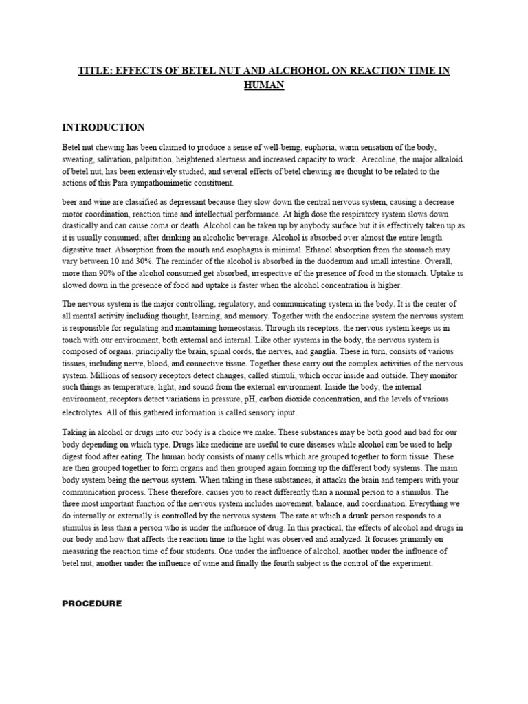 TITLE Human Reaction Time To Stimulus Under The Influence of | PDF ...