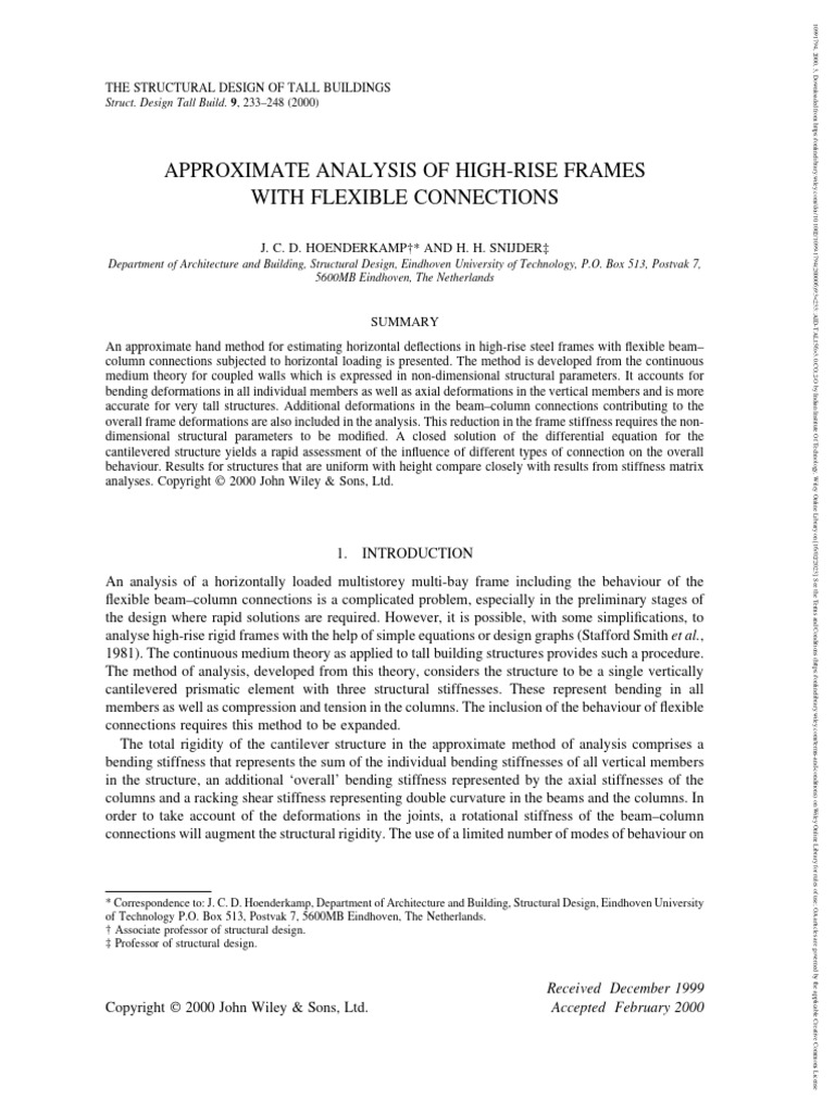 The Structural Design of Tall Buildings - 2000 - Hoenderkamp - Approximate Analysis of High Rise ...