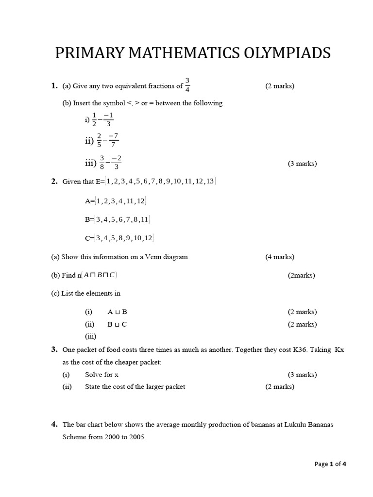 Primary Maths Olympiads | PDF | Speed