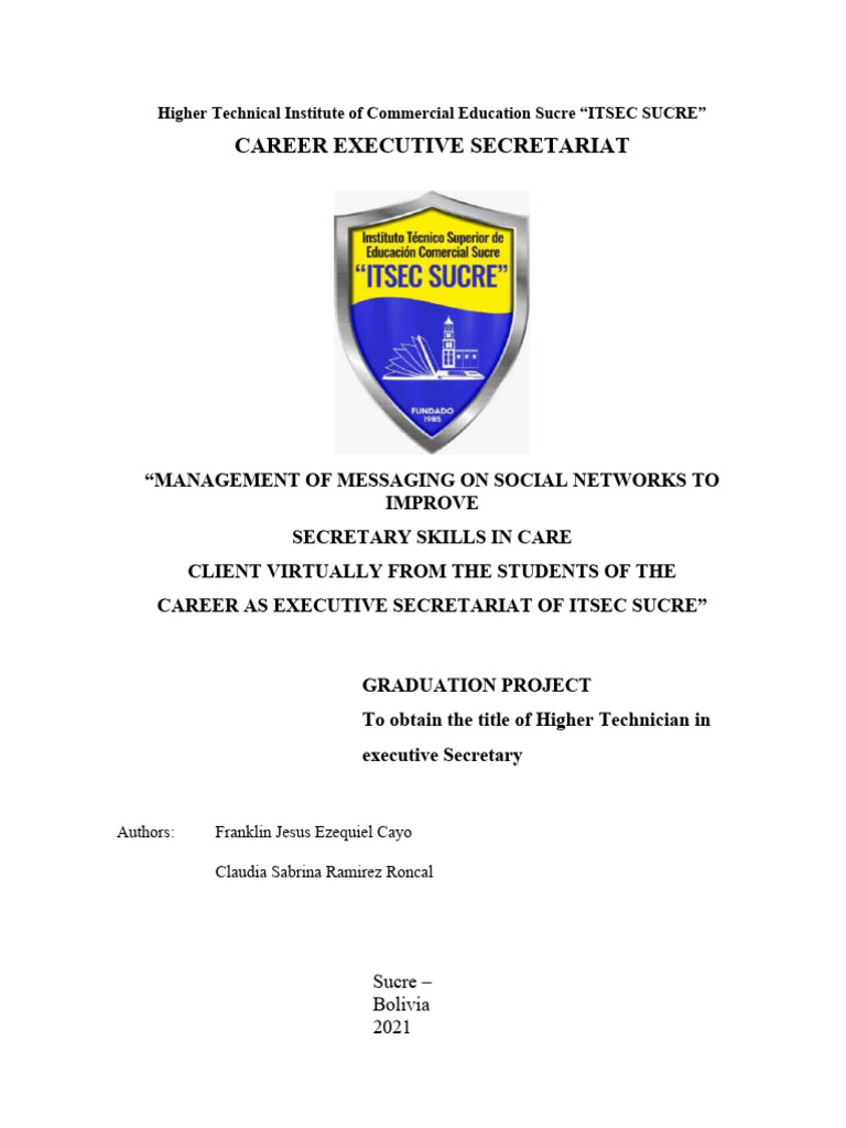 Degree Project, ITSEC Sucre Institute, Executive Secretary Career (Franklin Ezequiel and Sabrina ...