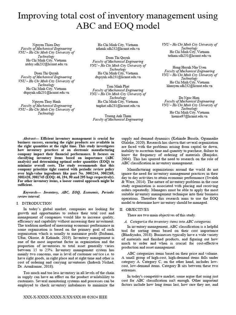 Improving Total Cost of Inventory Management Using ABC and EOQ Model | PDF | Inventory | Logistics