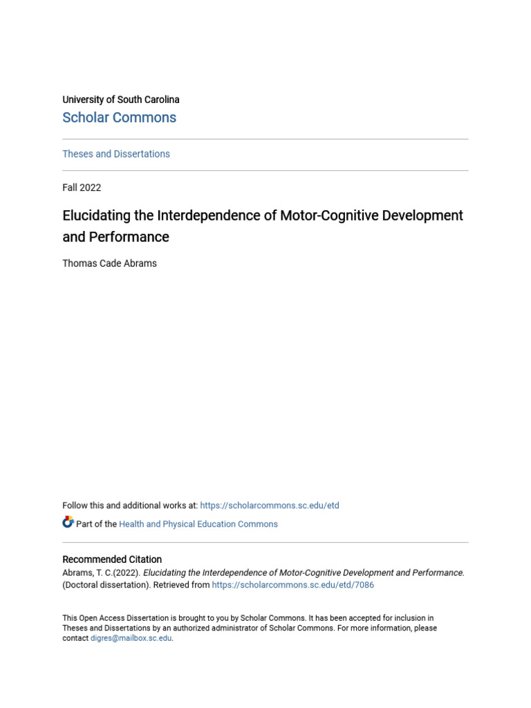 1 - Elucidating The Interdependence of Motor-Cognitive Development An ...