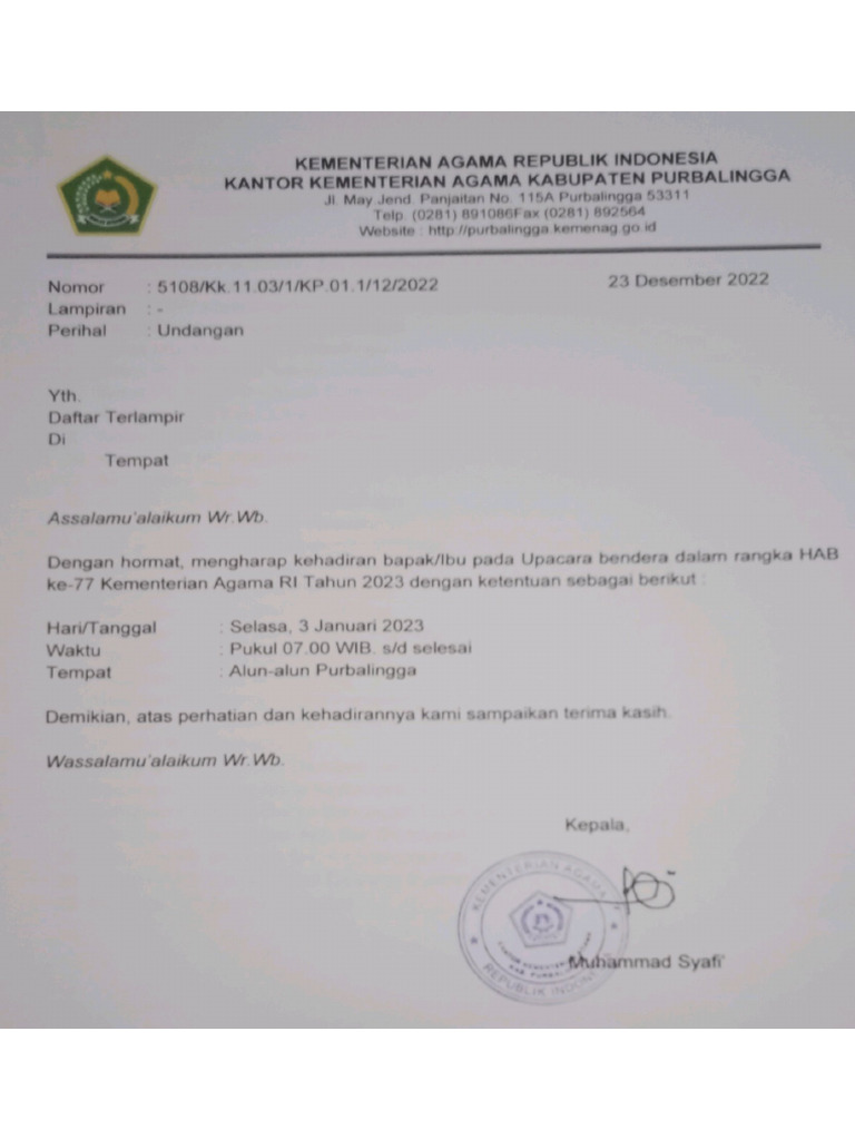 Undangan Upacara Untuk Dinas, Ormas | PDF