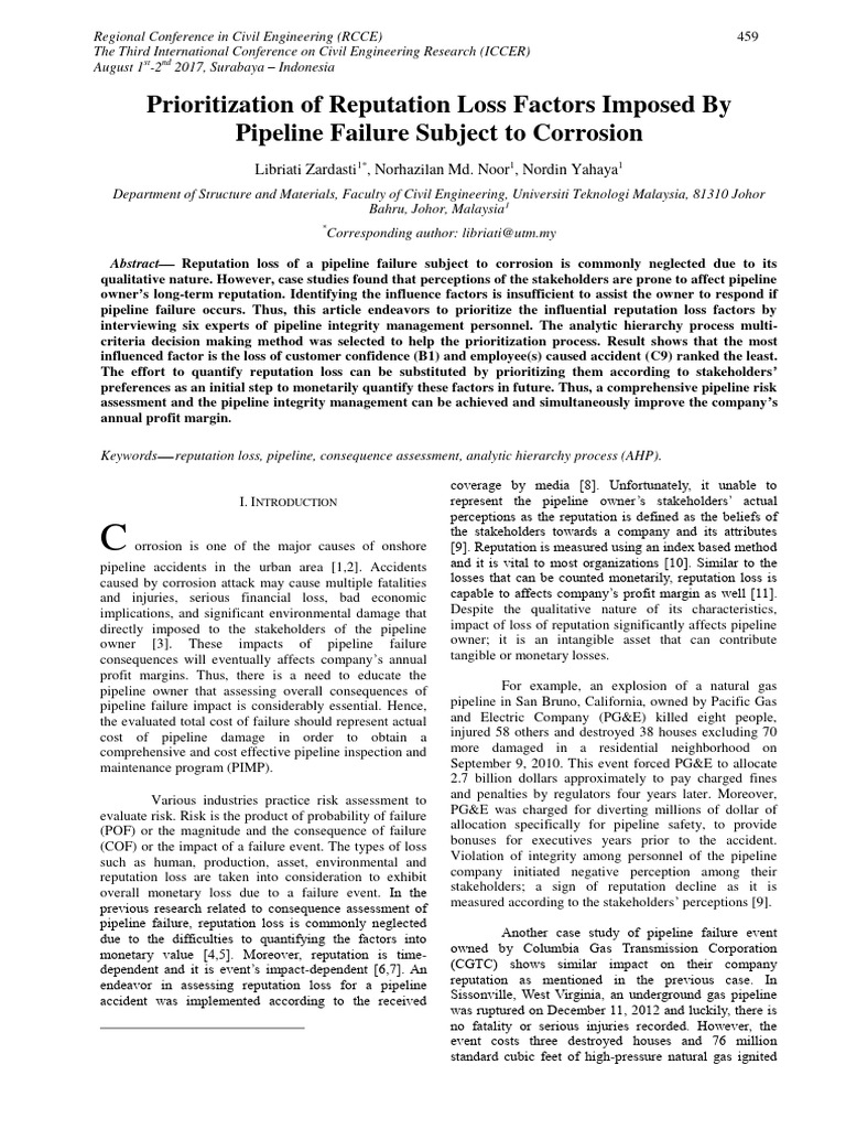 Prioritizing Pipeline Reputation Loss Factors | PDF | Risk | Pacific ...