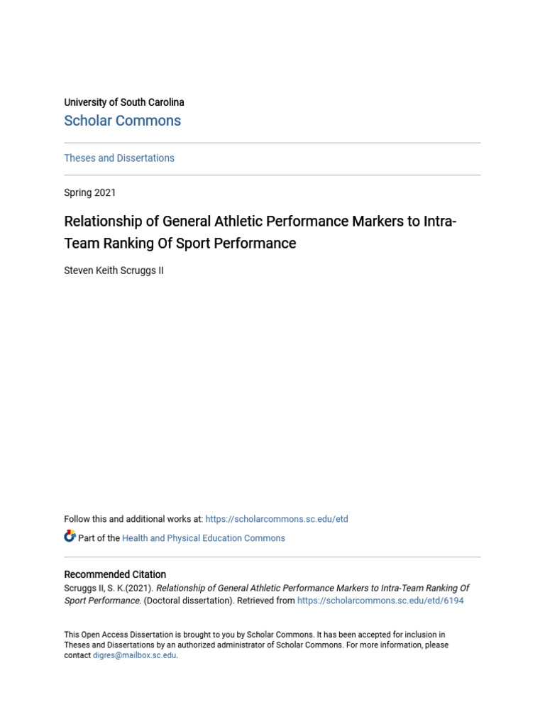 5 - Relationship of General Athletic Performance Markers To Intra-Tea ...