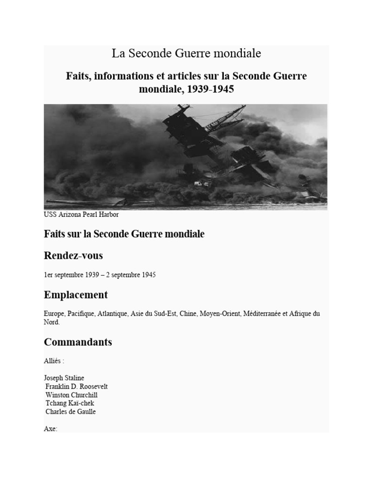 Résumé de la Seconde Guerre mondiale | PDF | Seconde Guerre mondiale ...