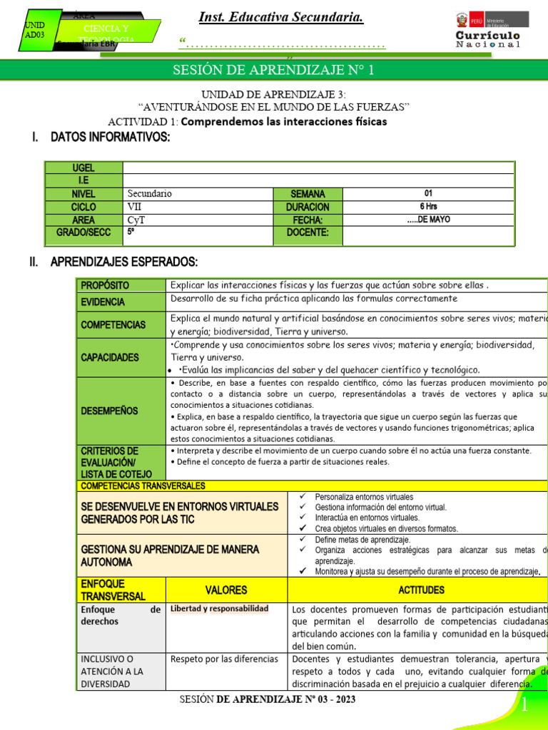 A-5º Ses Act 1-Cyt-Und 3 | PDF | Fuerza | Aprendizaje