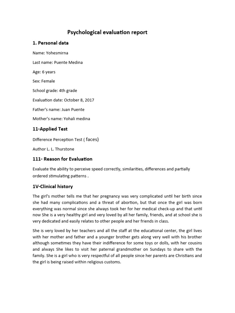 Psychological Evaluation Report | Download Free PDF | Attitude ...