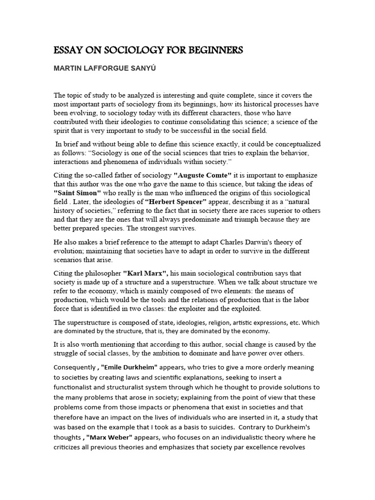 Essay On Sociology For Beginners | PDF | Sociology | Émile Durkheim