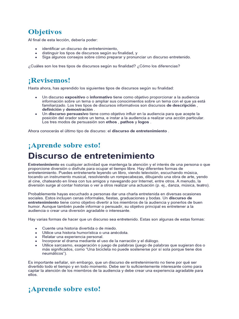 Discurso de Entretenimiento | PDF | Hablar en público | Humor