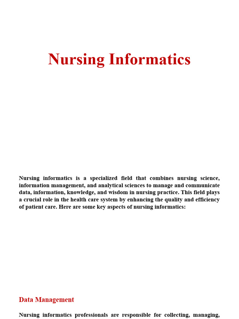 Nursing Informatics Overview | PDF | Health Informatics | Health Care Nursing Informatics Overview | PDF | Health Informatics | Health Care