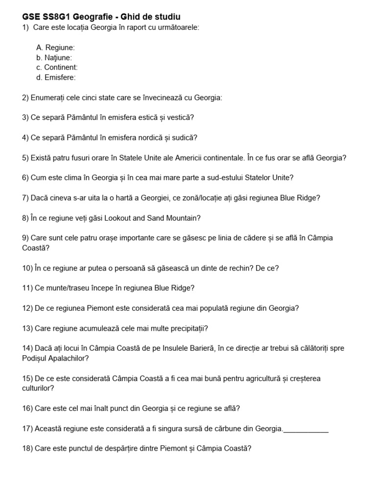GSE SS8G1 - Ghid de Studiu - Geografie | PDF