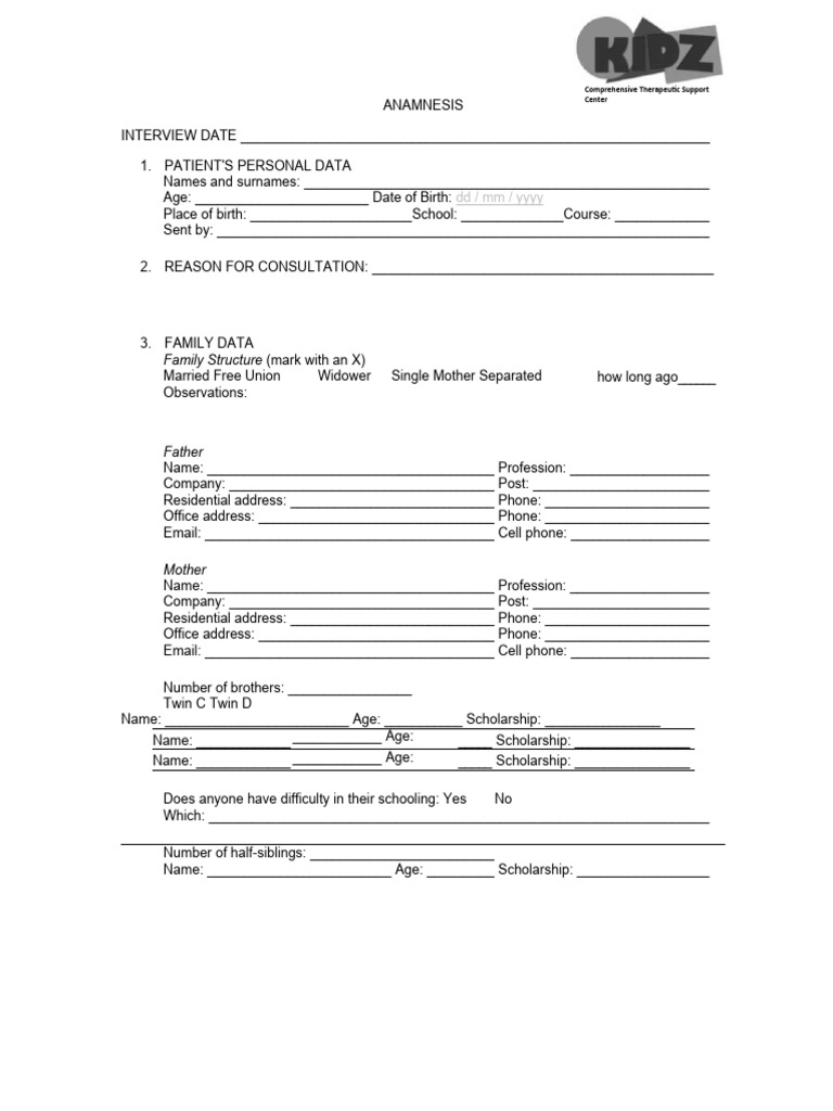 Anamnesis 2020 | PDF | Psychotherapy | Occupational Therapy