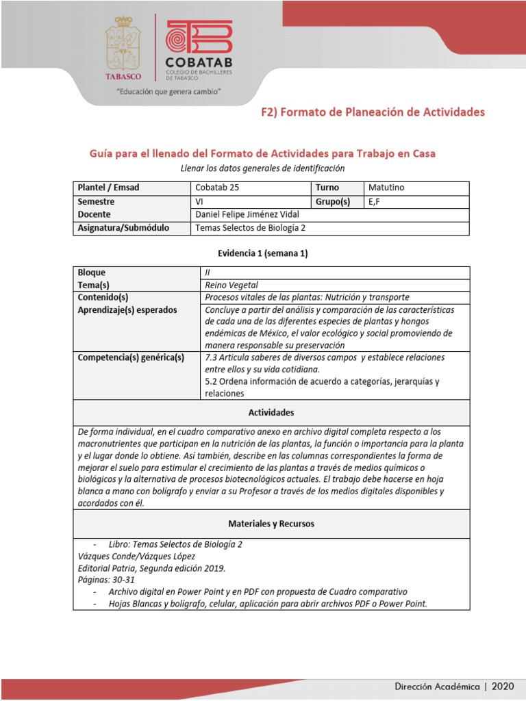 Act 1-2 para Alumnos F2 Semana 1 | PDF | Plantas | Biotecnología