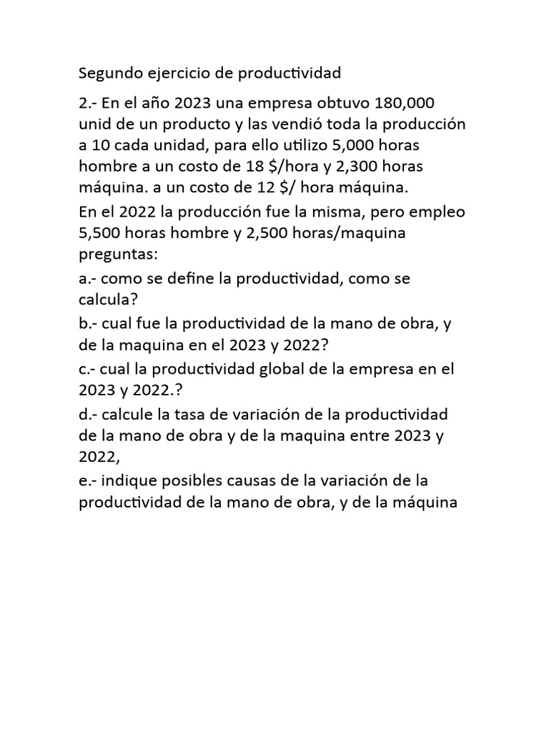 Segundo Ejercicio de Productividad | PDF Segundo Ejercicio de Productividad | PDF