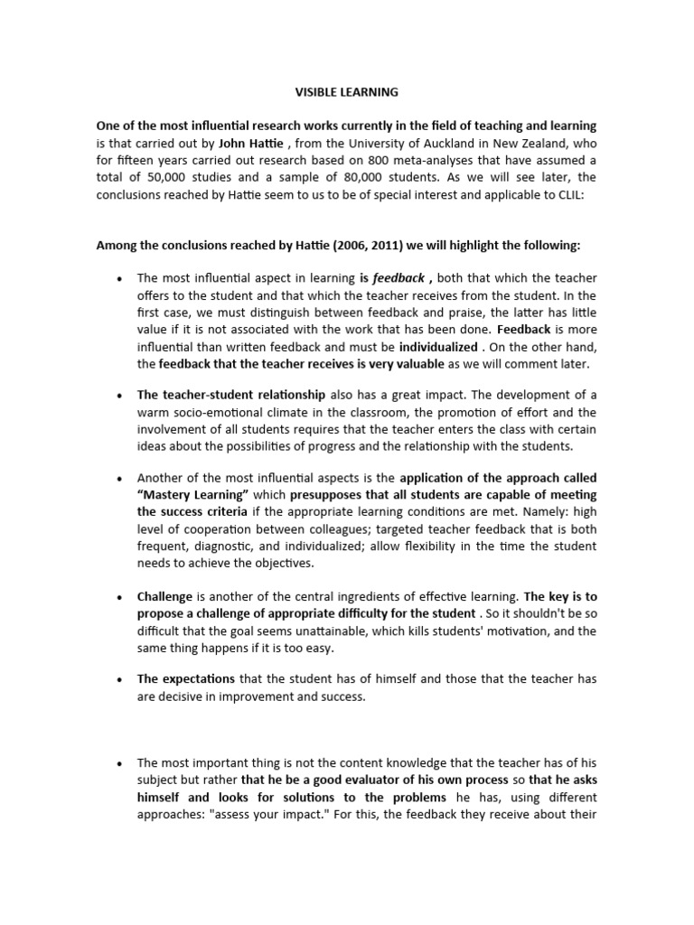 Visible Learning | PDF | Thought | Teachers