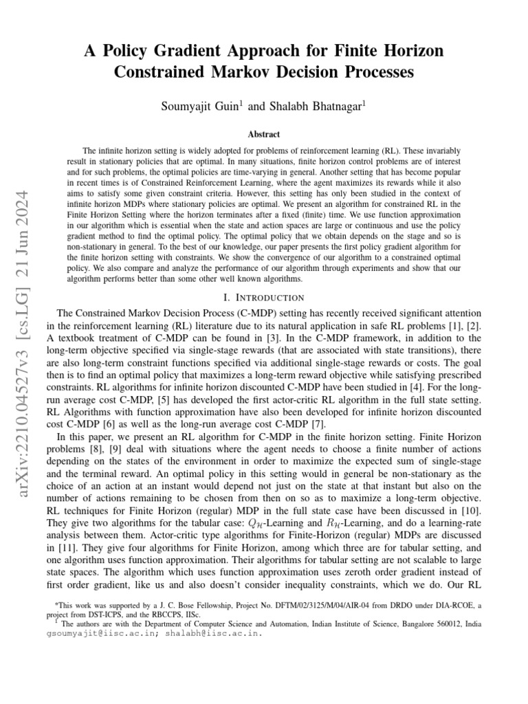 A Policy Gradient Approach For Finite Horizon Constrained Markov ...
