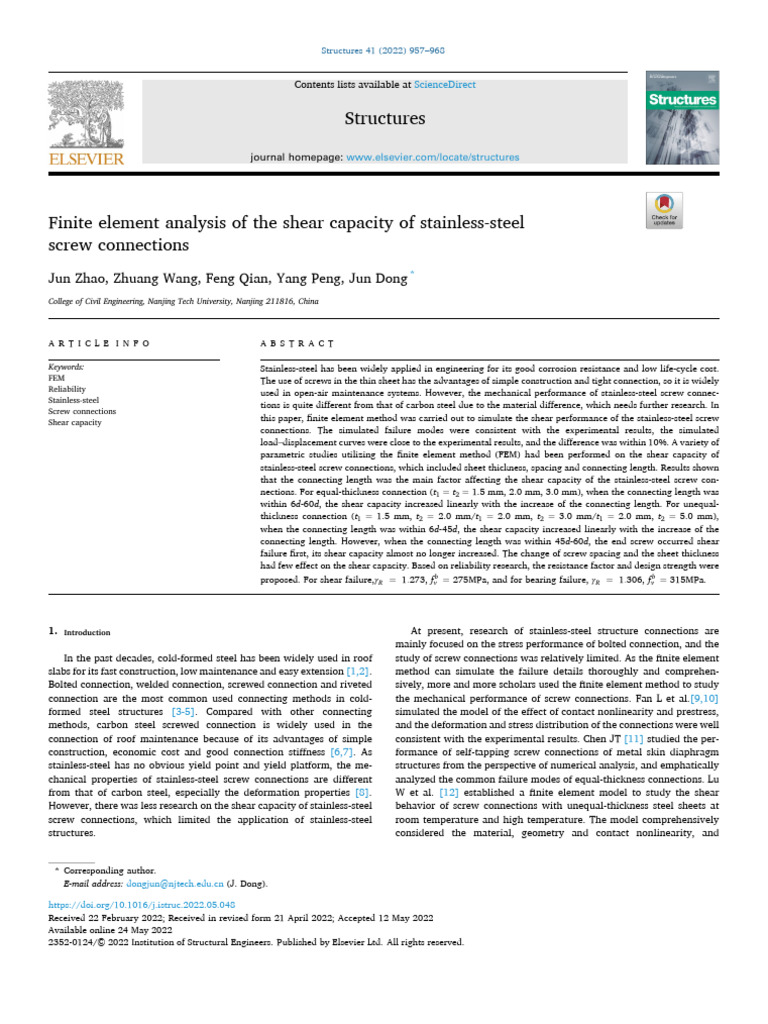 Zhao Et Al. 2022 FE Stainless Reliability | PDF | Strength Of Materials | Stainless Steel