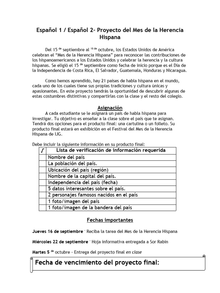 Span 1 - Direcciones Del Proyecto Del Mes de La Herencia Hispana ...