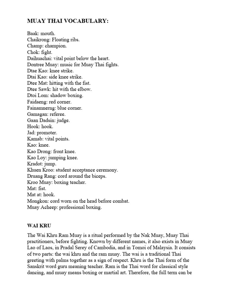 Muay Thai Vocabulary | PDF | Muay Thai