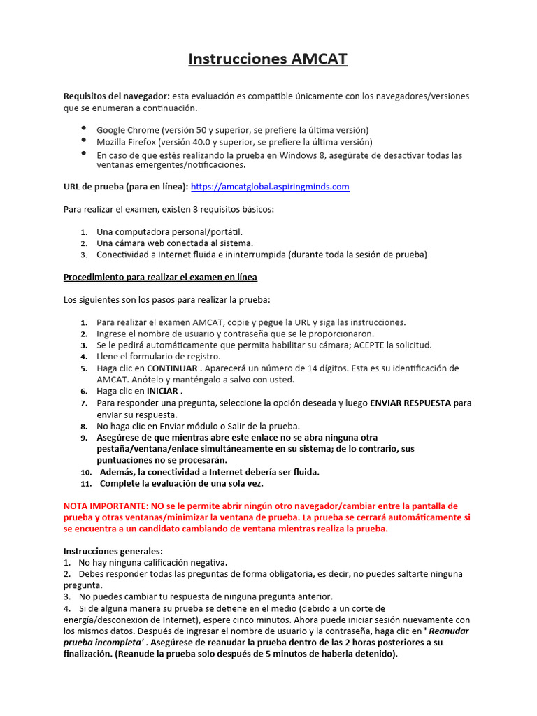 Requisitos e Instrucciones de AMCAT | PDF | Informática | Software