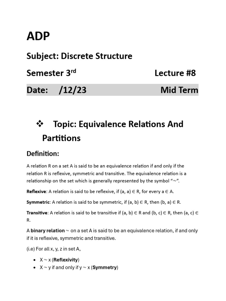 ADP (D.S.) Equivalence Relations and Partition | PDF | If And Only If | Mathematical Logic